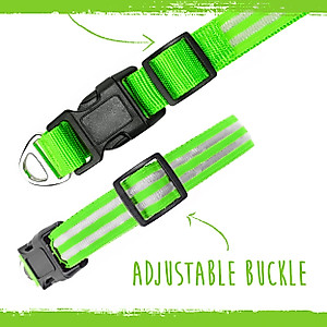 Mighty Paw LED Dog Collar - USB LED Rechargeable - USB Rechargeable Light - High Visibility Glow Strips - Glow Pet Weather Resistant - Enhanced Nighttime Visibility - Light Up Dog Collar - (L, Green)