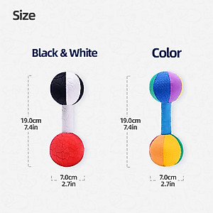 Jollybaby Soft Plush Stuffed Baby Dumbbell Rattle Toys for 0-3-6 Months Newborn, High Contrast Colorful Sensory Rattles Weights Toys for Infant Baby 0-3 Months, Funny Baby Boy Girls Shower Gifts