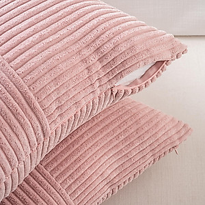 Fancy Homi 2 Packs Blush Pink Decorative Throw Pillow Covers 18x18 Inch for Living Room Couch Bed, Rustic Farmhouse Boho Home Decor, Soft Corss Corduroy Patchwork Textured Square Cushion Case 45x45 cm