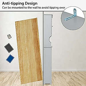 DORTALA Over The Toilet Spacesaver Storage Cabinet, Bathroom Organizer w/ 2 Glass Doors, Adjustable Inner Shelf, Open Bottom Free Standing Shelf Tower Anti-Tip Design, Rack, Gray Grey