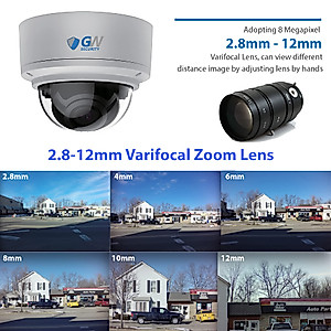 GW Security 8 Channel 8-Megapixel 4K (3840x2160) NVR with (8) UltraHD 4K 8MP 2.8~12mm Varifocal Zoom H.265+ Outdoor/Indoor Waterproof Microphone Audio&Video PoE IP Smart AI Dome Cameras