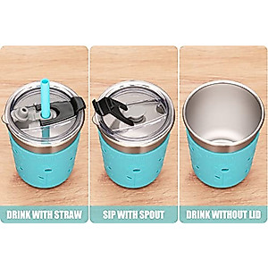 Tiblue Kids & Toddler Cups - Spill Proof Stainless Steel Smoothie Tumblers with Leak Proof Lids, Silicone Straw with Stopper & Sleeve - BPA FREE Snack Cup for Baby Girls Boys(4 Pack, 8oz Multicolor)