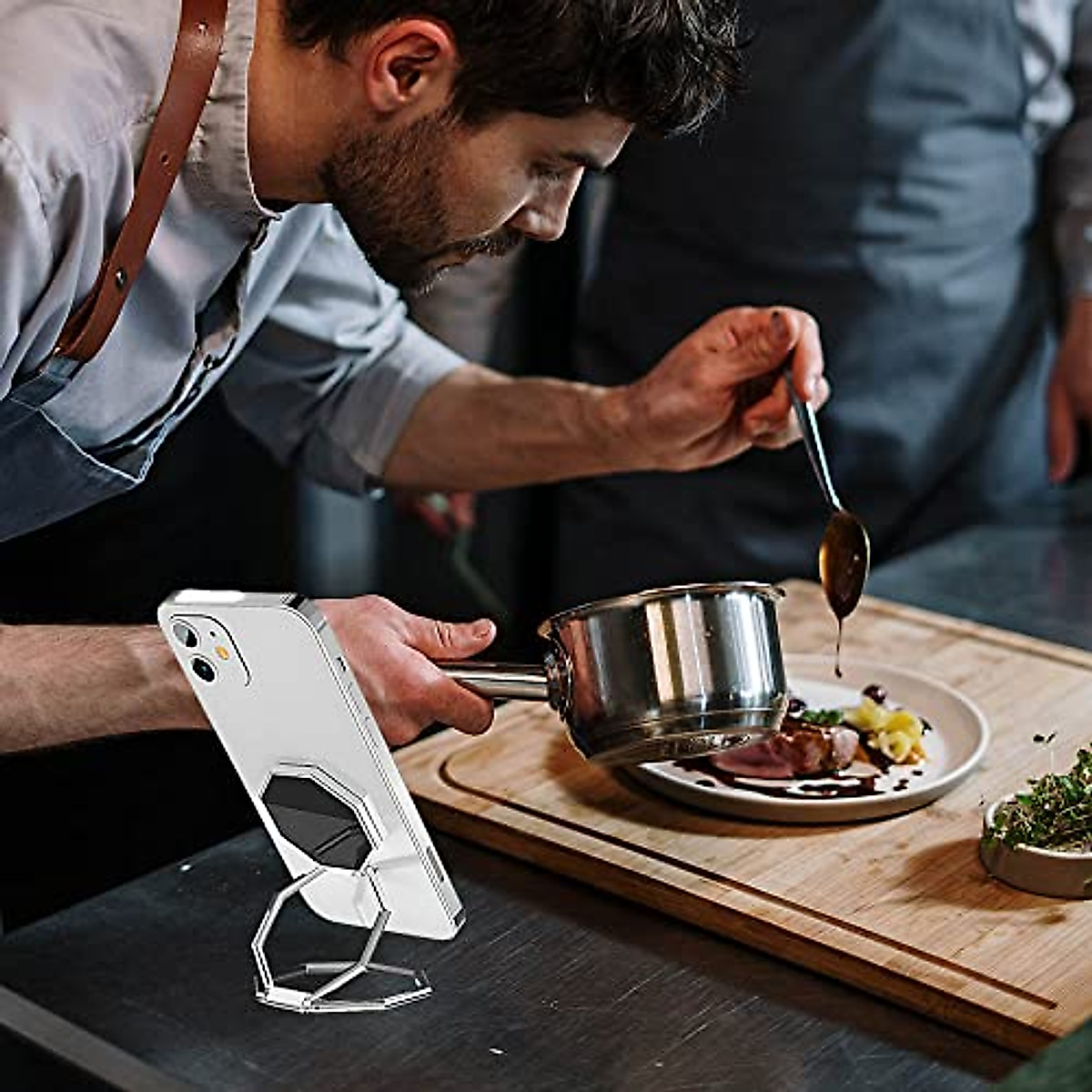 QYHOO Phone Ring Holder Finger Kickstand, Folding 360° Rotation Ultra-Thin Metal Grip for Magnetic Car, Mount Desktop, Compatible with iPhone, All Smart Phones, Tablets (Silver)