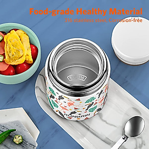Insulated Food Jar for Hot Food, Runkrin 16oz Thermos Vacuum Double Wall Lunch Container with Spoon, Leak Proof Stainless Steel Thermal Bento Box for Kids Boys Girls Adults