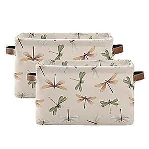 susiyo Large Foldable Storage Bin Colorful Dragonfly Fabric Storage Baskets Collapsible Decorative Baskets Organizing Basket Bin with PU Handles for Shelves Home Closet Bedroom Living Room-2Pack