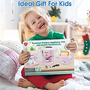 Play Kitchen Appliances Toys - Kids Kitchen Playset Accessories Pretend Kitchen Play for Toddlers 3-5 Large Coffee Maker, Mixer, Toaster with Realistic Sound Play Kitchen for Kids Ages 4-8 Gift