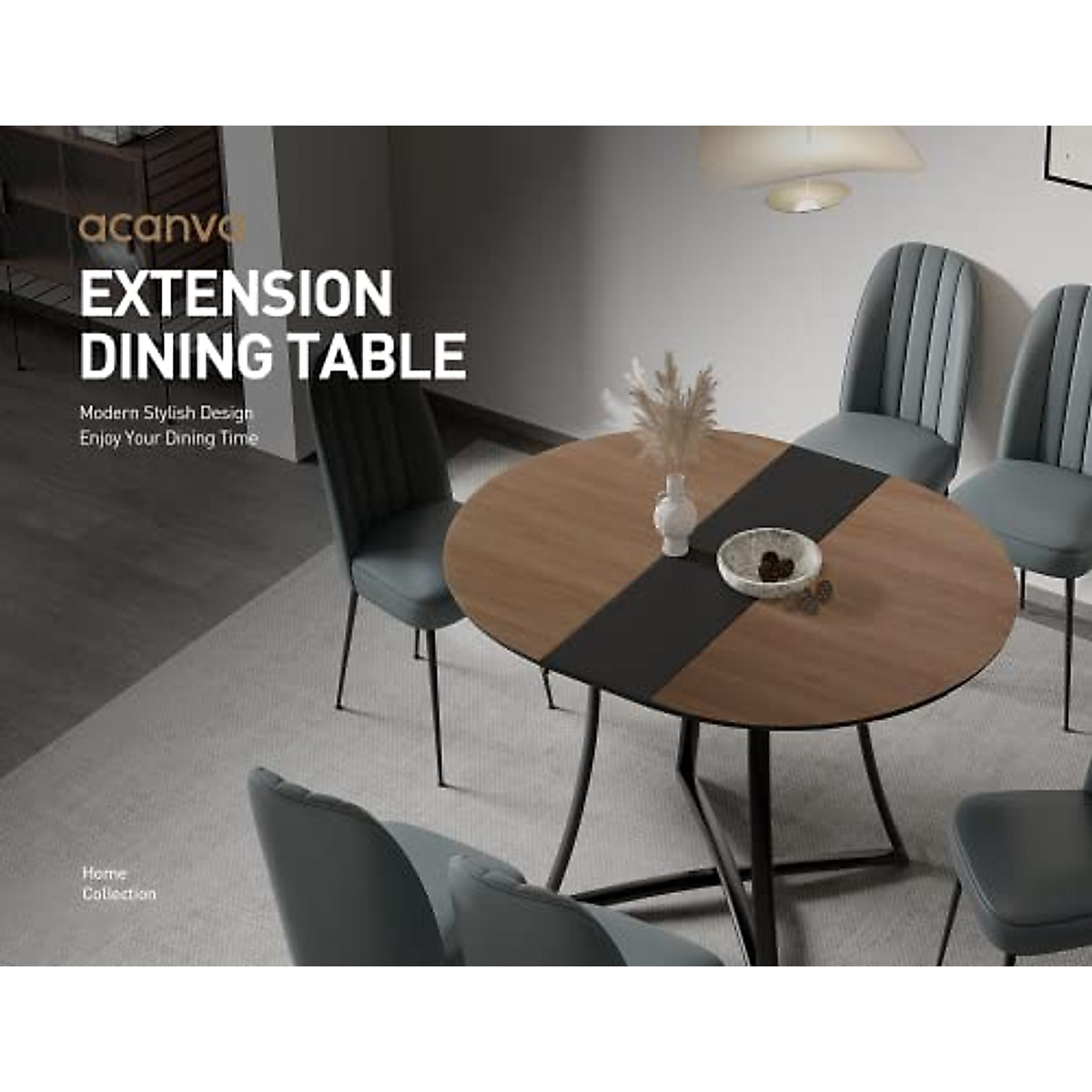 Acanva Extension Oval/Round Dining Table for 6, Expandable Butterfly Leaf & Sturdy Base, Suit for Kitchen, Living Room & Apartment, 46.5”W(+11.8) x 46.5”D x 30.1”H, Light Oak/Black