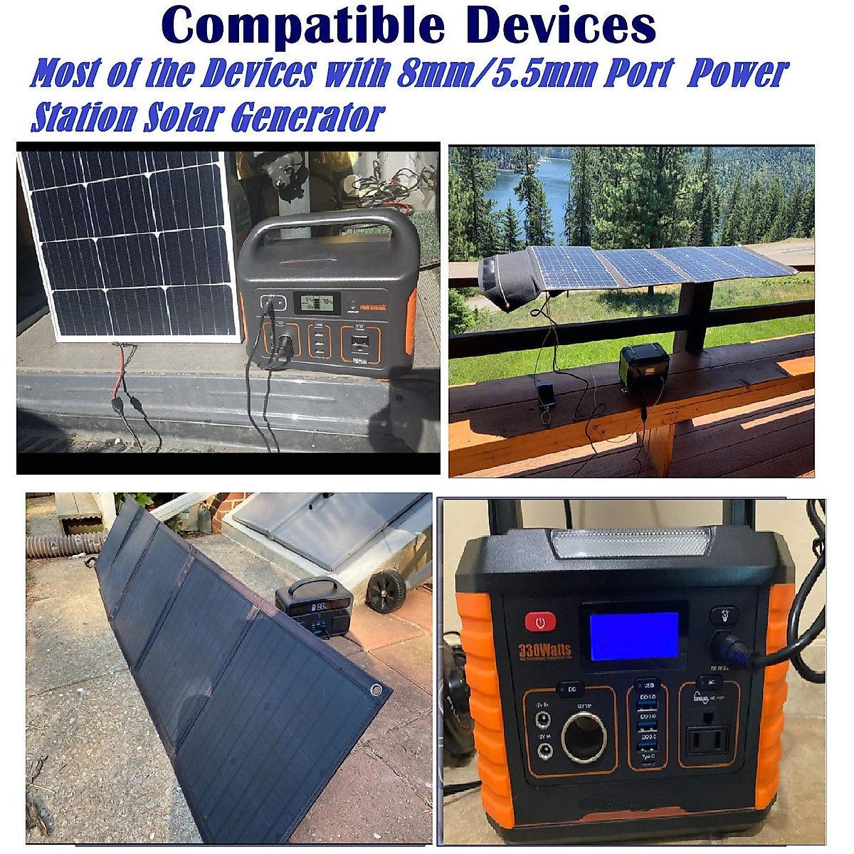 PolyEnergy Solar Connector to 8mmDC Power Plug with DC 5.5x2.1mm Converter Cable 100W 200W Solar Panel Portable Solar Panel for Solar Generator Portable Power Station 12AWG Flexible and Heavy Gauge