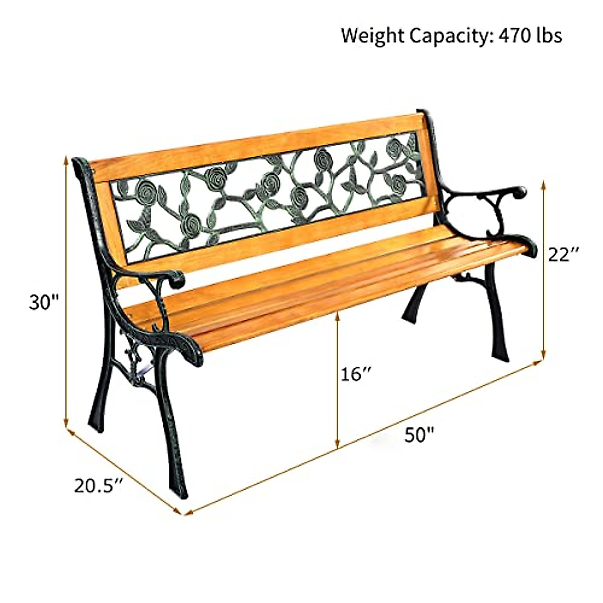 Tangkula Outdoor Garden Bench Park Bench, Patio Iron Bench Chair with Cast Iron & Hardwood Structure, Weather Proof Porch Loveseat, Perfect for Backyard, Deck, Lawn, Poolside