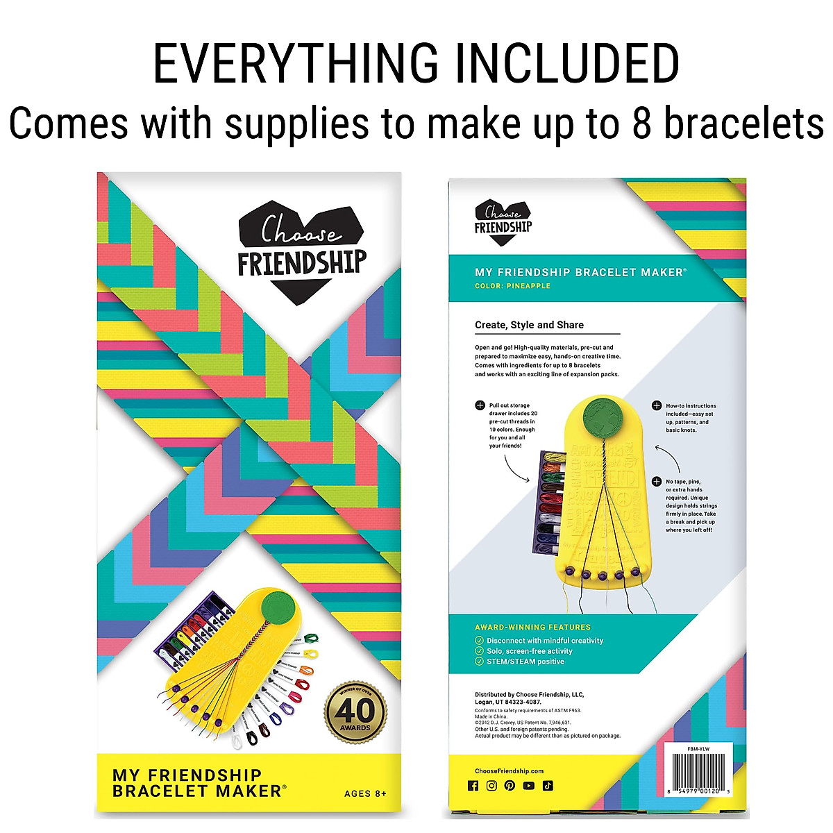 Choose Friendship, My Friendship Bracelet Maker®, 20 Pre-cut Threads - Makes Up to 8 Bracelets (Craft Kit, Kids Jewelry Kit, Gifts for Girls 8-12)