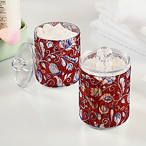 Plastic Jars with Lids,Blue Tulips Paisley Floral Lily and Red Leaves Bulk Pack Storage Containers Wide Mouth Airtight Canister Jar for Kitchen Bathroom Farmhouse Makeup Countertop Household,Set 2