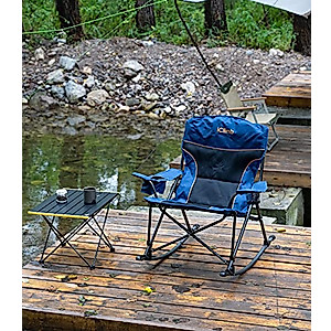 iClimb 1 Padded Rocking Folding Chair and 1 Heavy Duty Compact Folding Chair Bundle for Two Person Camping Patio Porch Backyard Lawn Garden Balcony Indoor Outdoor