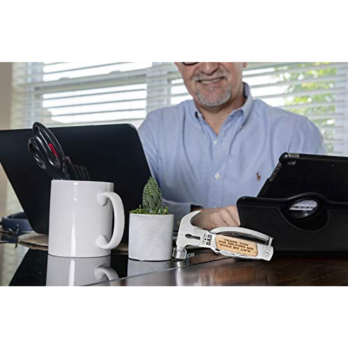 Heat Changing Cup and Multi Tool Hammer Gift for Men - Birthday Gifts for Dad - Men Stocking Stuffers Ideas for the World's Best Dad - 6" Multifunctional with Screwdriver, Plier, Wire Cutter/Stripper,