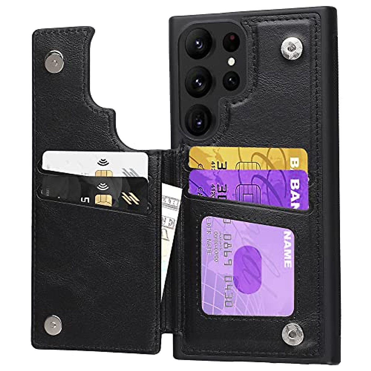 Kedoo for Samsung Galaxy S23 Ultra Wallet Case with Card Holder,PU Leather RFID Blocking Card Slot,Double Magnetic Clasp and Durable Shockproof Cover, Black.