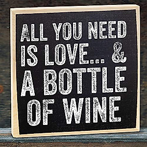 Love and A Bottle of Wine - Wooden Sign Wall Art - Great Home Bar Decoration, Kitchen and Dining Room Display, Unique for Couples Housewarming Gift, 7x7 Wooden Sign