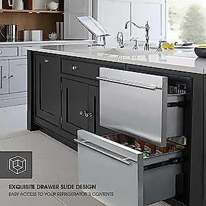 HCK Under Counter Outdoor Refrigerator, 24 Inch Double Drawer Fridge with Weatherproof Stainless Steel, Fast Cooling, Outdoor Beverage Refrigerator for Patio, Ideal for Home & Commercial Use