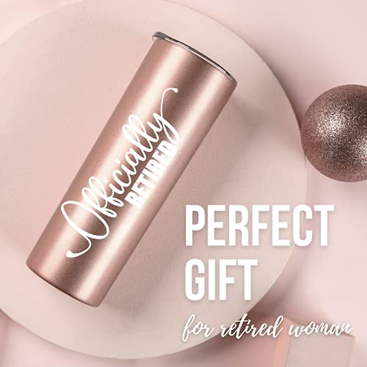 Onebttl Retirement Gifts for Women, Funny Retirement Tumbler 20oz, Retired Gifts for Coworkers, Grandma, Friends - Rose Gold (Retired)