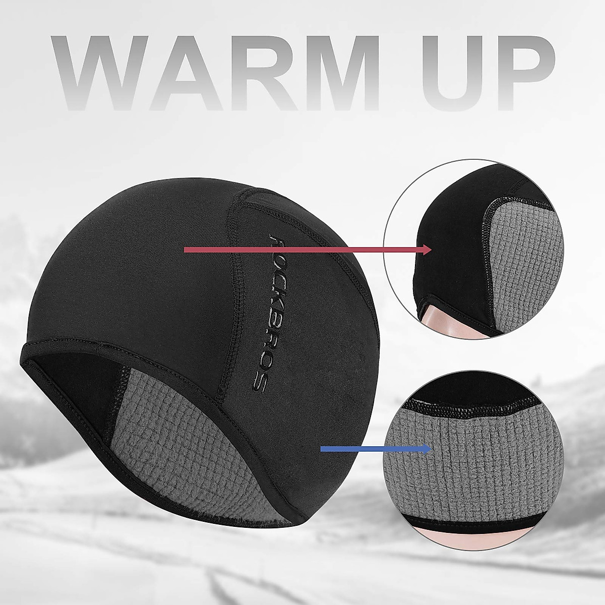 ROCKBROS Thermal Skull Cap Winter Hats for Men Women Ear Warmers Cold Weather Gear Helmet Liner for Cycling Running Ski