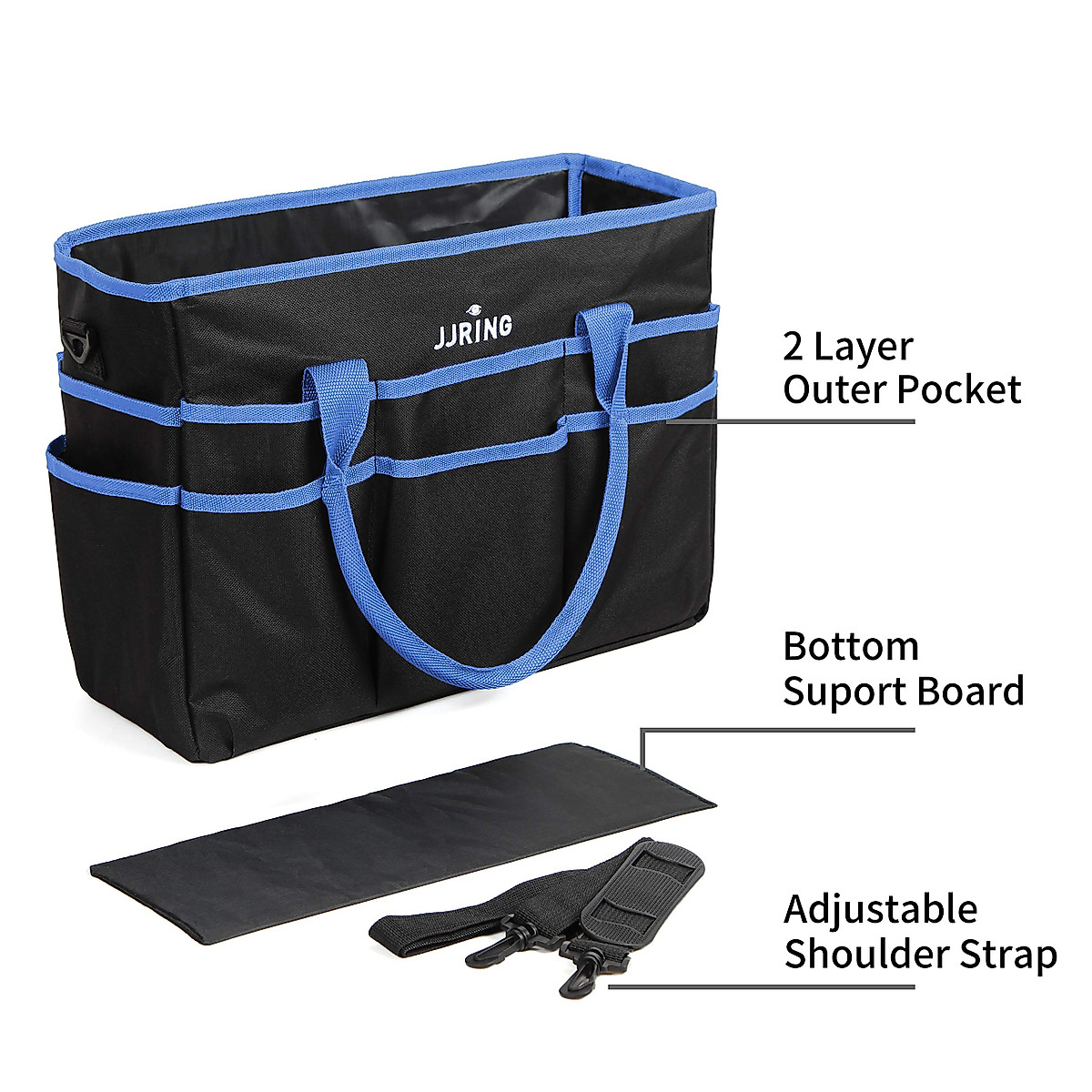 JJRING Large Multi-Functional Carrying Bag, 600D Nylon Artist Tote Bag with 16 Pockets Caddy for Art, Craft, Sewing, Make-up or School, Medical, Office Supplies Organizer, Blue