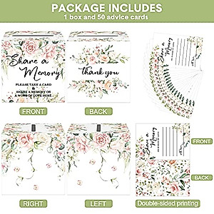Tatuo 50 Pcs Greenery Share a Memory Cards for Collections of Life, Memory Cards Box Guest Card Ideas Pink Flower Box for Funeral Graduation Wedding Bridal Shower Birthday Anniversary Retirement