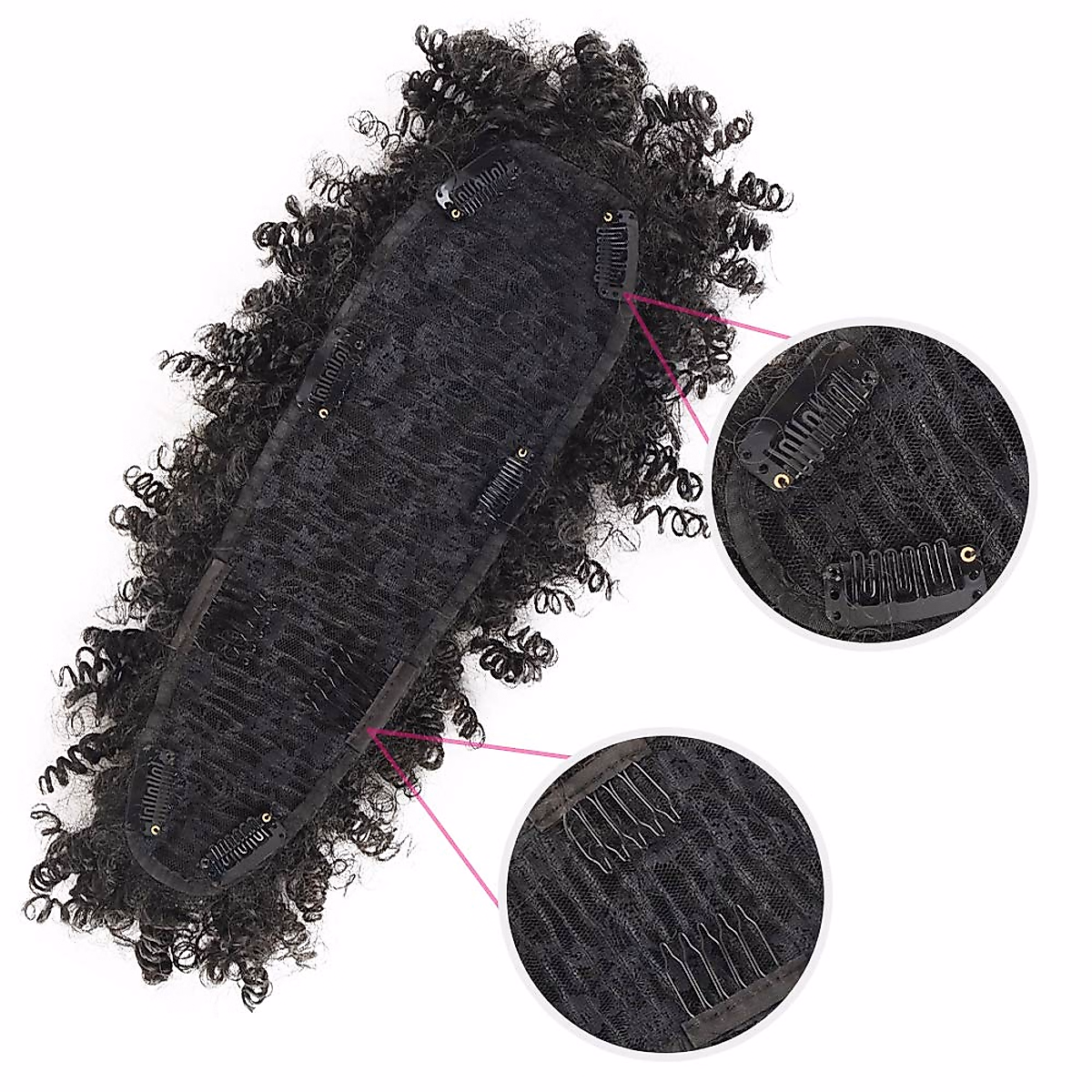 KRSI Afro High Puff Hair Bun Ponytail Drawstring With Bangs Synthetic Jerry Curly Mohawk Kinkys Curly Fauxhawks Pony Tail Clip in on Ponytails for Women Hair Extensions with six Clips(Black)