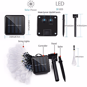 Solar Powered String Lights Mayoya 30 LED 20 Ft Outdoor Solar String Lights Waterproof Decorative Lightings for Home Patio Garden Lawn Yard Party Wedding (Warm White)