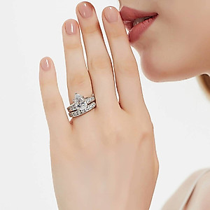 BERRICLE Sterling Silver Solitaire Wedding Engagement Rings 3 Carat Pear Cut Cubic Zirconia CZ Ring Set for Women, Rhodium Plated Size 8