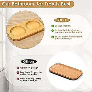 Funny Qtip Holder Dispenser 2 Pack Glass Apothecary Jars Bathroom Canisters with Tray, Cotton Ball Qtip Holder Bathroom Set with Bamboo Lids for Cotton Swab Farmhouse Bathroom Storage Organization