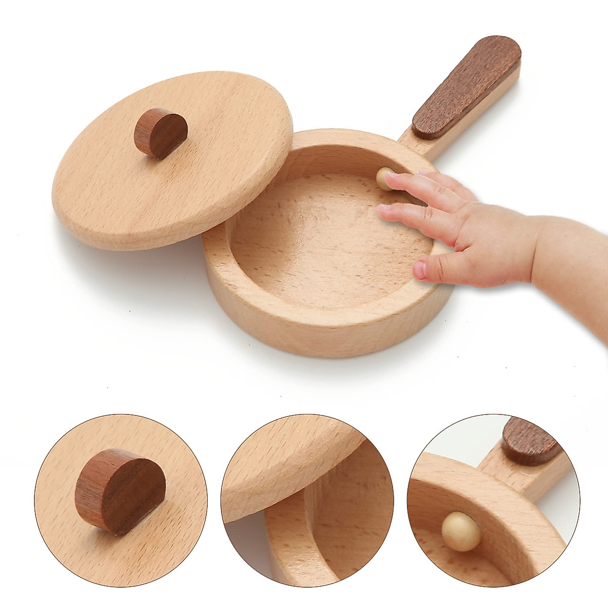 WHOHOLL Wooden Toys Play Kitchen Accessories, Montessori Toys for 1 2 3 4 5 + Years Old Toddlers, Toy Kitchen Play Dishes & Play Food Playset, Birthday Sets for Kids Girls Boys
