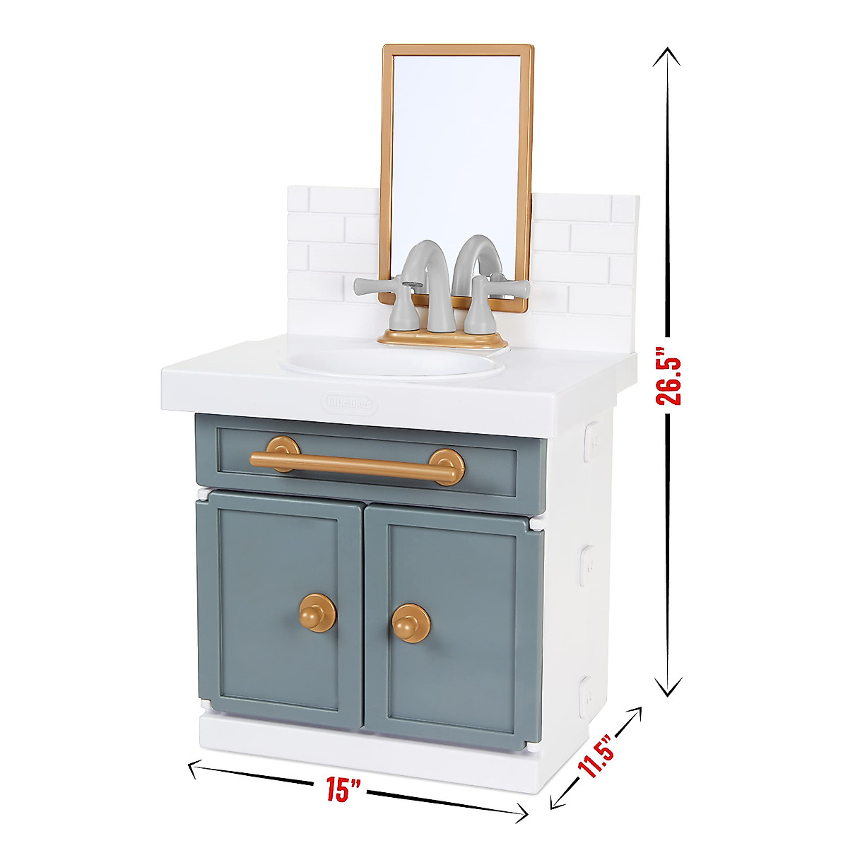 Little Tikes First Bathroom Sink with Real Working Faucet Pretend Play for Kids, 12 Bathroom Accessories, Interactive Unique Toy Multi-Color, Ages 2+ Grey