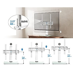 FITUEYES Universal TV Stand Table Top TV Stand for 27-55 inch LCD LED TVS Height Adjustable TV Base with Tempered Glass Base Wire Management VESA 400x400mm Holds 88 Pounds, White