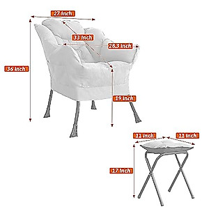 HIGOGOGO Modern Fabric Living Room Chair with Folding Footrest Stool, Sofa Chair with Portable Ottoman, Recliner Chair Steel Frame Leisure Bedroom Chair and Anti-Slip Footstool，Light Grey