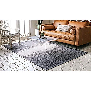 Unique Loom Outdoor Modern Collection Area Rug - Ombre (4' 1" x 6' 1" Rectangle, Charcoal Gray/ Ivory)