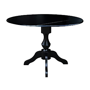 IC International Concepts 42" Round Dual Drop Leaf Pedestal, 30.3" H Dining Table, Black