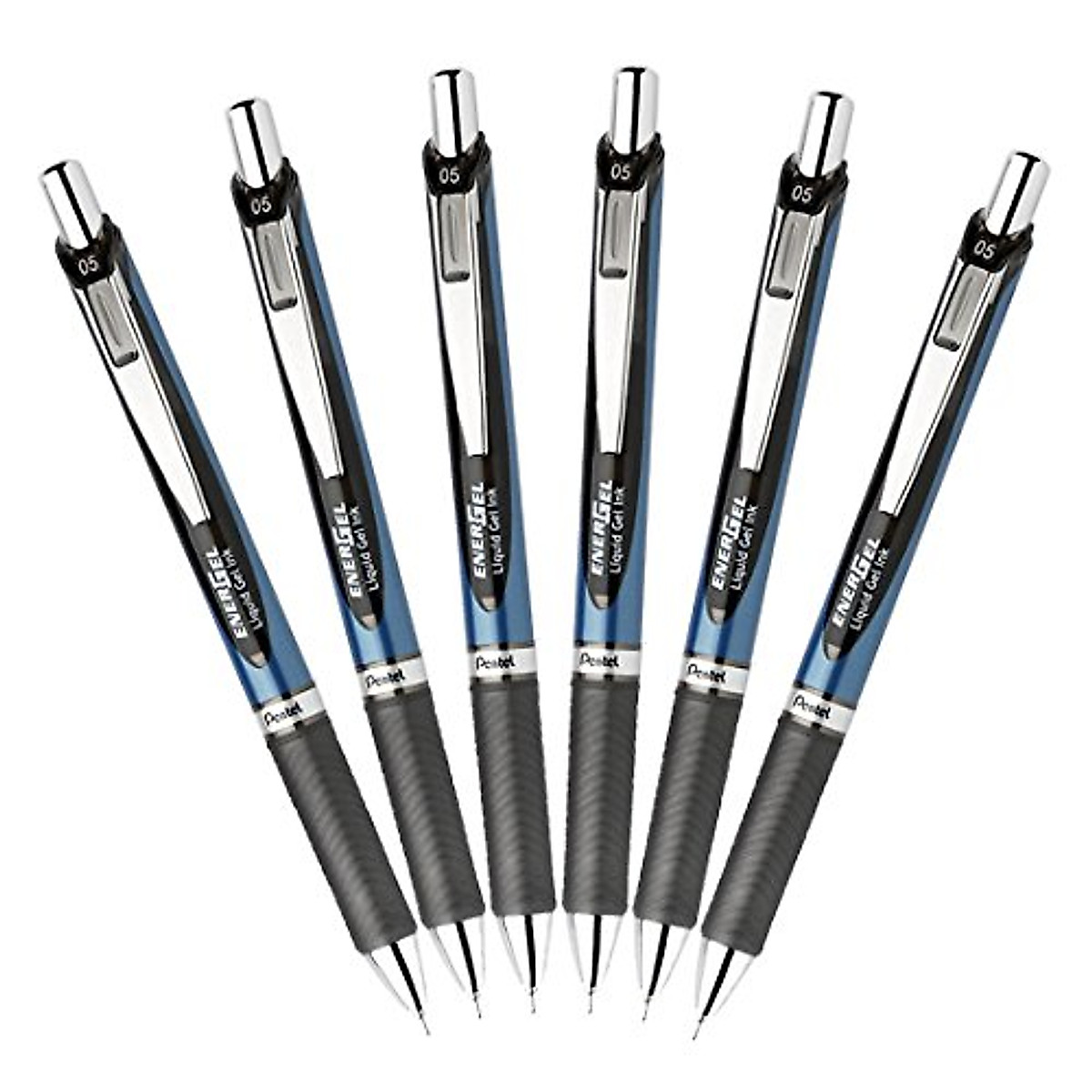Pentel EnerGel Deluxe RTX Retractable Liquid Gel Pen, Fine Line, 0.5mm Needle Tip, Blue Barrel, Black Ink, Pack of 6