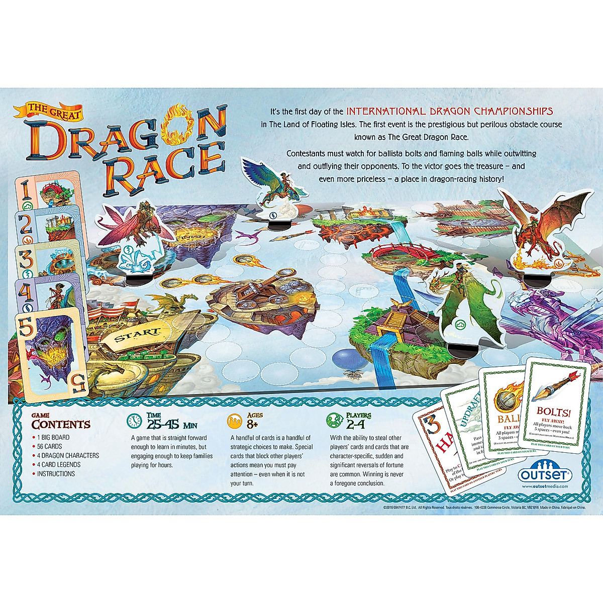 Great Dragon Race - Fantasy Board Game, Outset Media, Kids & Family Race Start to Finish Game, 2-4 Players, Ages 8+