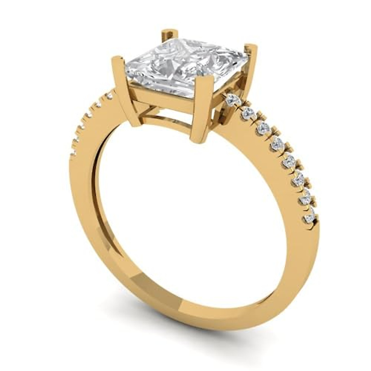 Clara Pucci 1.66 ct Princess Cut Solitaire W/Accent Genuine Moissanite Wedding Promise Anniversary Bridal Ring 18K Yellow Gold Size 6.5