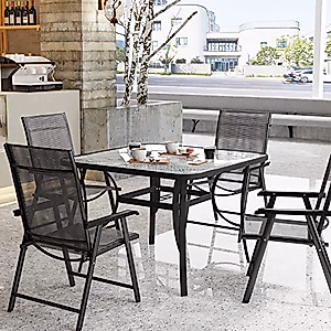 soges 41in Outdoor Patio Bistro Coffee Tea Table, Square Tempered Glass Steel Frame Dining Table with Umbrella Hole,All Weather Outside Desk for Garden Lawn Balcony Backyard, Black 30LHYW-OT03BK105