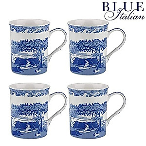 Spode Blue Italian Large Mugs | Set of 4 | 340ml / 12-ounces | Cup for Coffee, Tea, and Other Beverages | Blue/White | Made of Porcelain | Dishwasher Safe