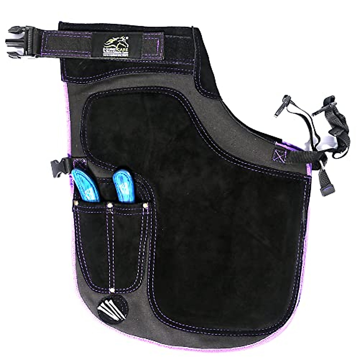 Equine Care Women's Farrier Apron with 4 Knife Pockets, 2 Nail Magnets, and Back Support - Cowhide Suede Leather and Canvas Chaps, 23 Inches-59CM