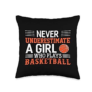 Funny Basketball Gifts Never Underestimate A Girl Who Plays Basketball Throw Pillow, 16x16, Multicolor