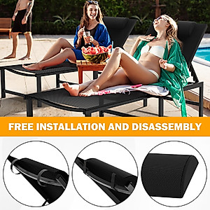 WOAJNQO Chaise Lounge Chair Outdoor,Aluminum Patio Lounge Chairs Set of 2, Adjustable 5-Position Recliner and Full Flat Tanning Chair with Pillow for Pool, Outside,Beach,Black