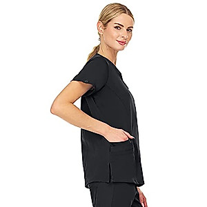Mini Marilyn Stretch V-Neck Three Pocket Scrub Top with 4-Way Stretch, Black, L