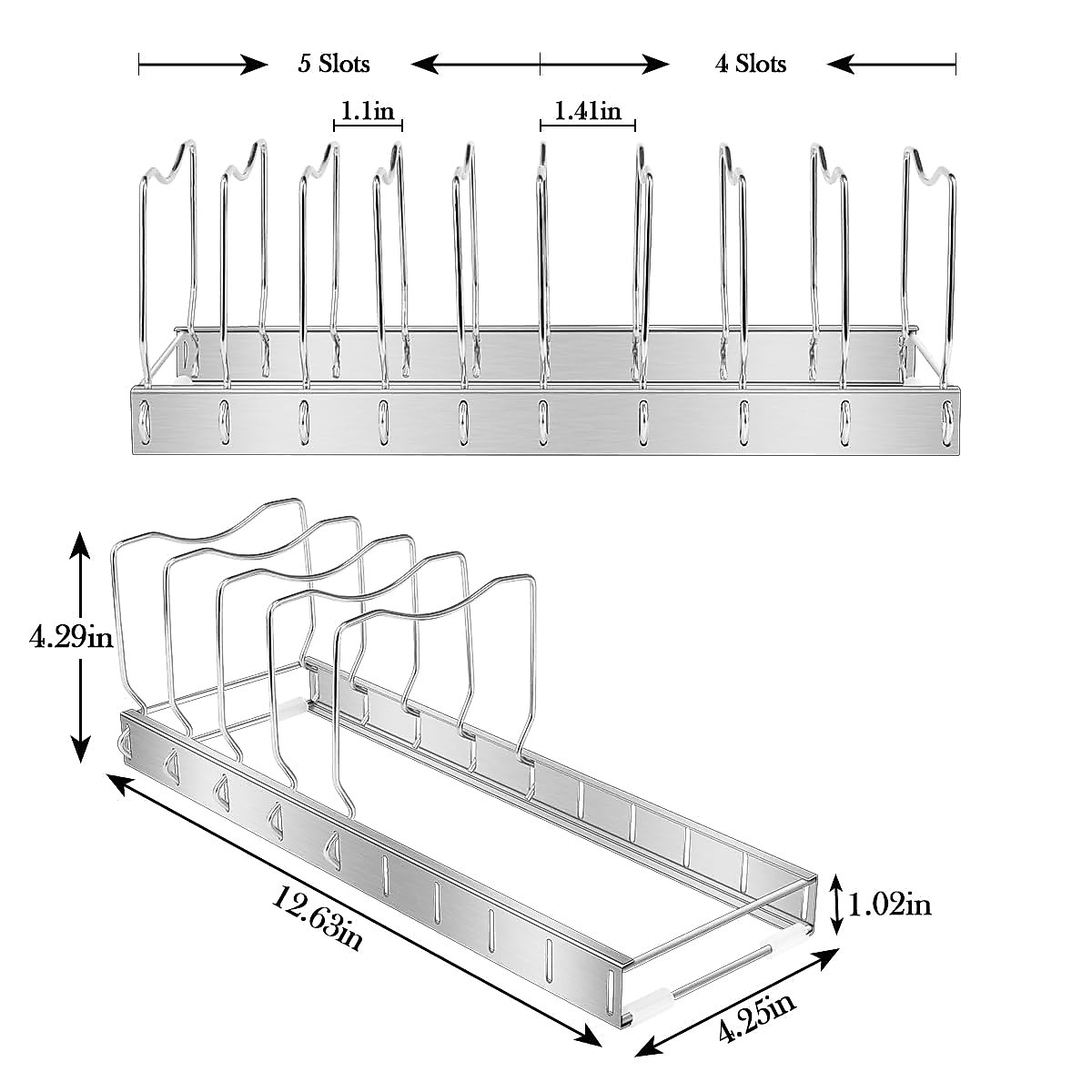 JORETLE Lid Organizer Pot Lid Organizer Detachable and Adjustable Pots and Pans Organizer for Kitchen Cabinet Storage for Pots and Pans, Cutting Boards, Cooking Utensils (1 pack)