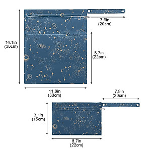 2 PCs Wet Dry Bag Moon Star Space Constellation Pattern Waterproof Wet Bag Cloth Reusable Diapers Wet Swimsuit Bag for Toiletries Travel Beach Pool Stroller Gym
