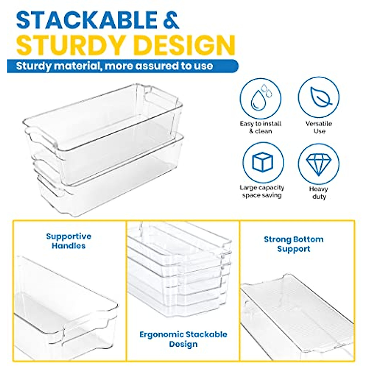 Utopia Home Organizers Set (10 Pack) - Pack of 8 Organizer Bins & Pack of 2 Egg Tray - Clear Plastic Pantry Storage Racks for Freezer, Kitchen Countertops & Cabinets - Refrigerator/Pantry Organizers