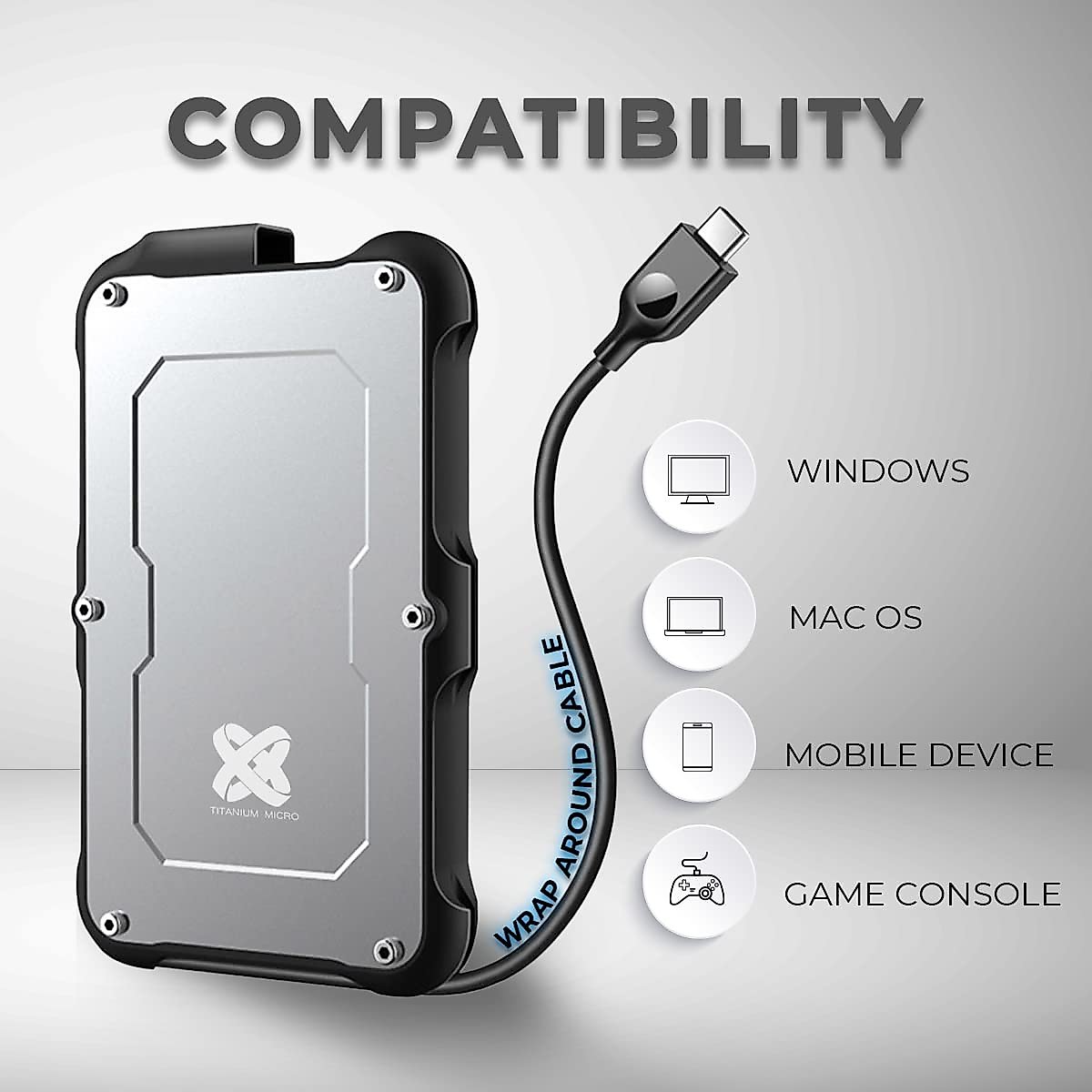 Titanium Micro 2TB External SSD, Titanium One Portable SSD - Up to 500MB/s, USB 3.2 Gen 2 USB-C USBA, Rugged IP66 Water Resistance, Drop Proof, External Solid State Drive Storage for PC Mac Smartphone