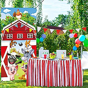 GYA 3x6ft Cartoon Red Barn Door Cover Banner Autumn Farm Animal Straw Backgrounds Indoor Outdoor Decorations Family Kids Baby Party Photo Booth Banner