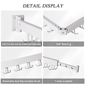 RFOUO Wall Mounted Clothes Drying Rack,Drying Rack Clothing Wall Mounted with foldable features(Tri-Fold),Space Saver,Wall Mounted Drying Rack for Laundry Balcony Bathroom (White)