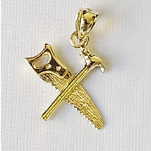 SURANO DESIGN JEWELRY 14k Yellow Gold Saw & Hammer Pendant, Made in USA